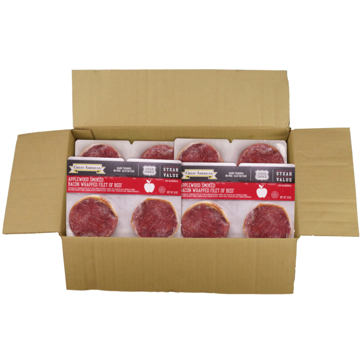 Applewood Smoked Bacon Wrapped Beef Filets 8/10 Oz Semi Rigid Packs