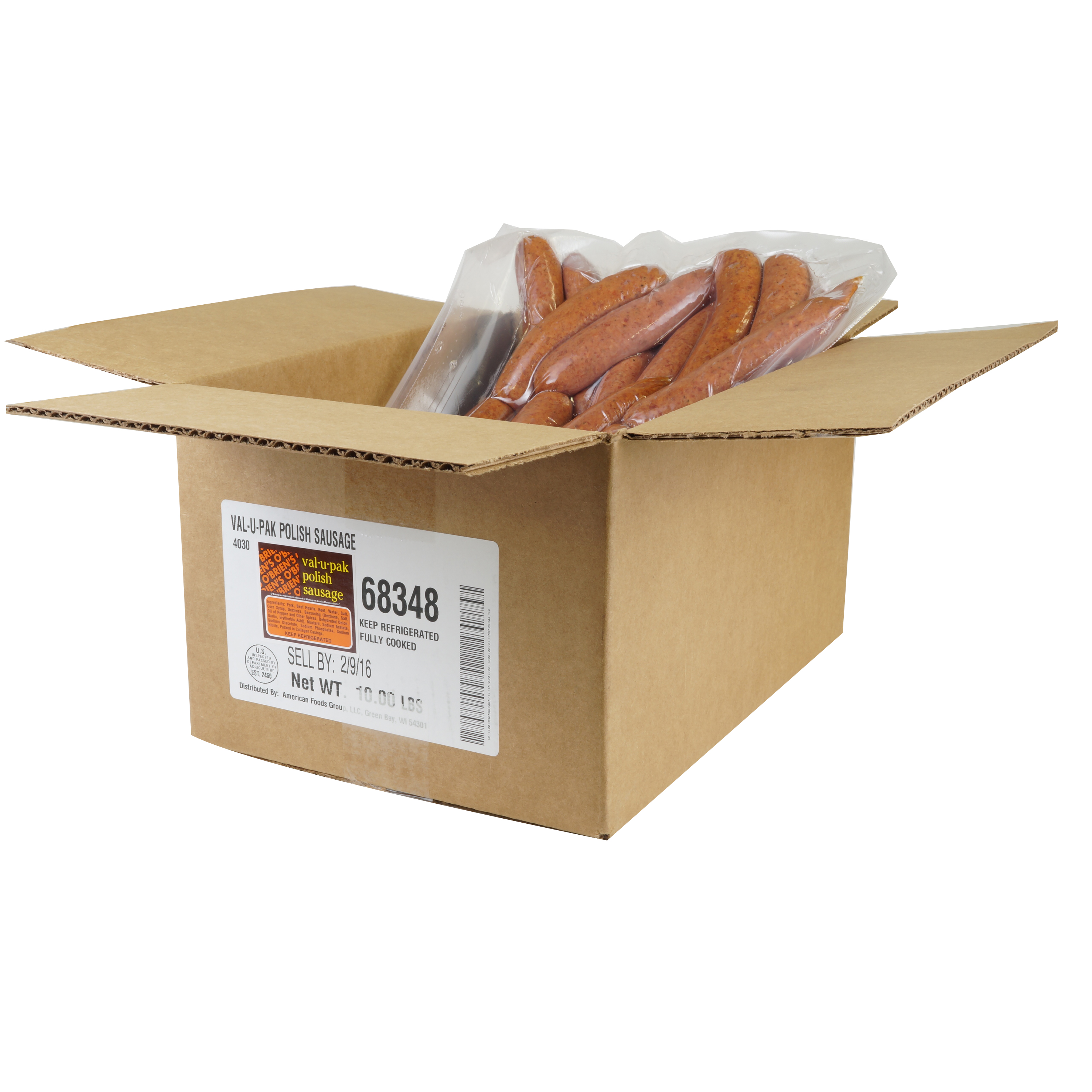 O’brien’s Fully Cooked 6:1 Collagen Casing Polish Sausage Links 2/5 Lb ...
