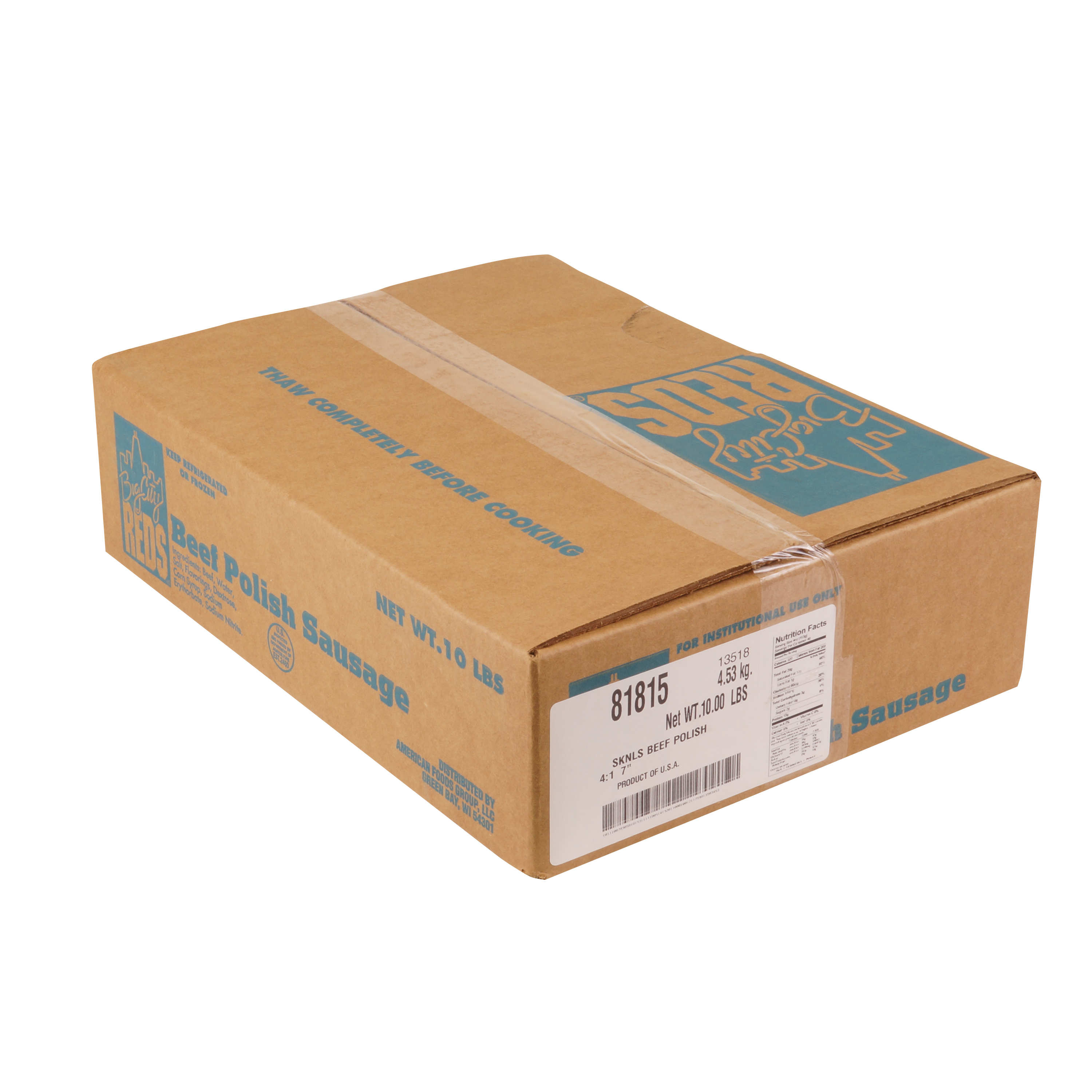 Fully Cooked 4:1 Skinless Beef Polish Sausage Links 4/2.5 Lb Packages