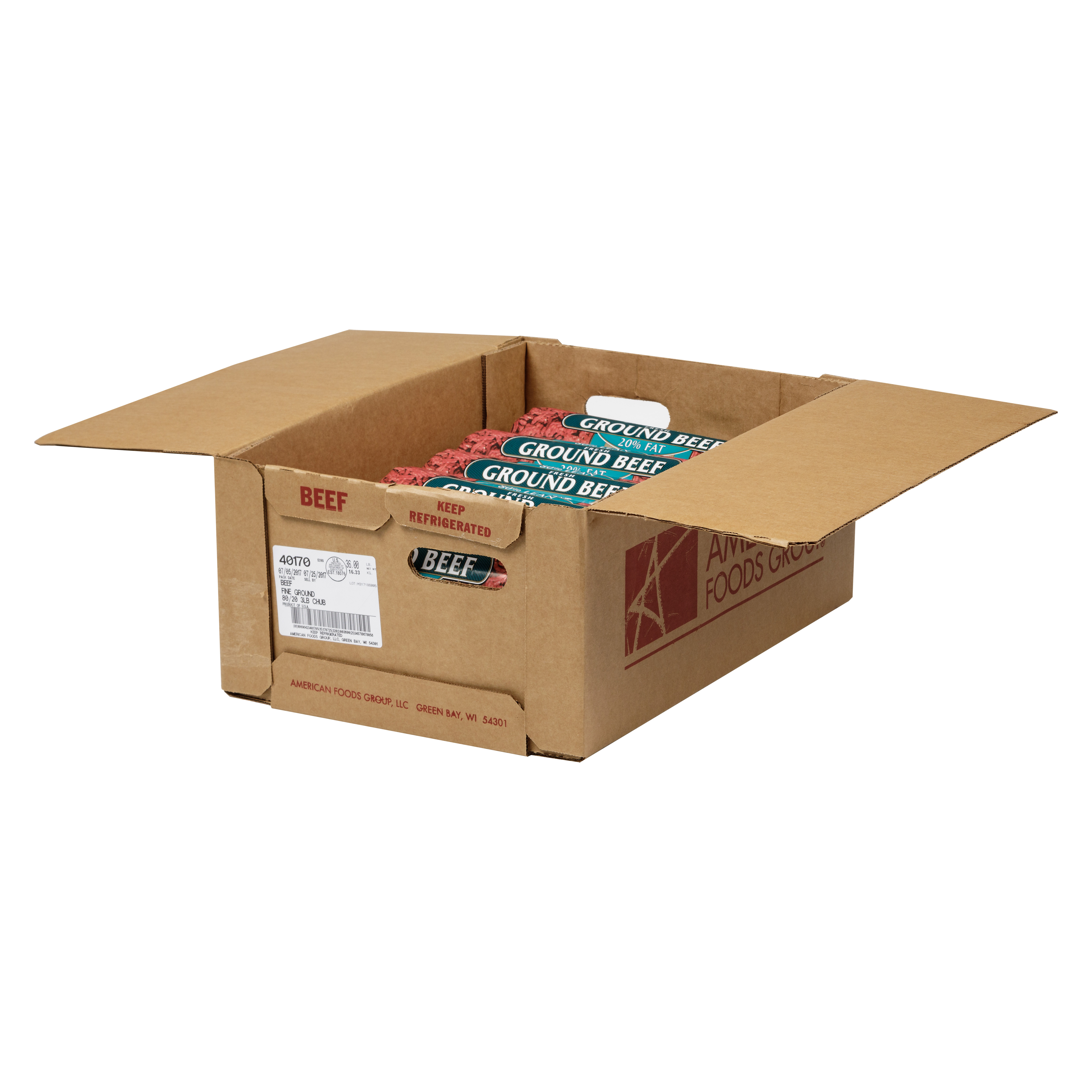 Ground Beef 80/20 12/3 lb Chubs