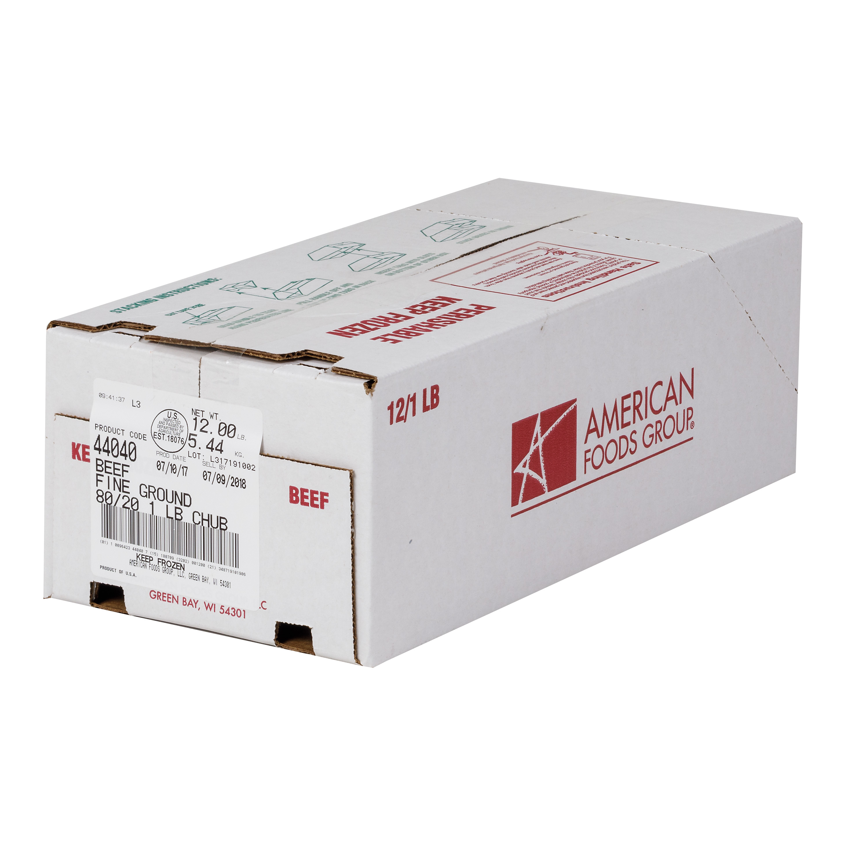 80/20 Fine Ground Beef 12/1 lb Chubs