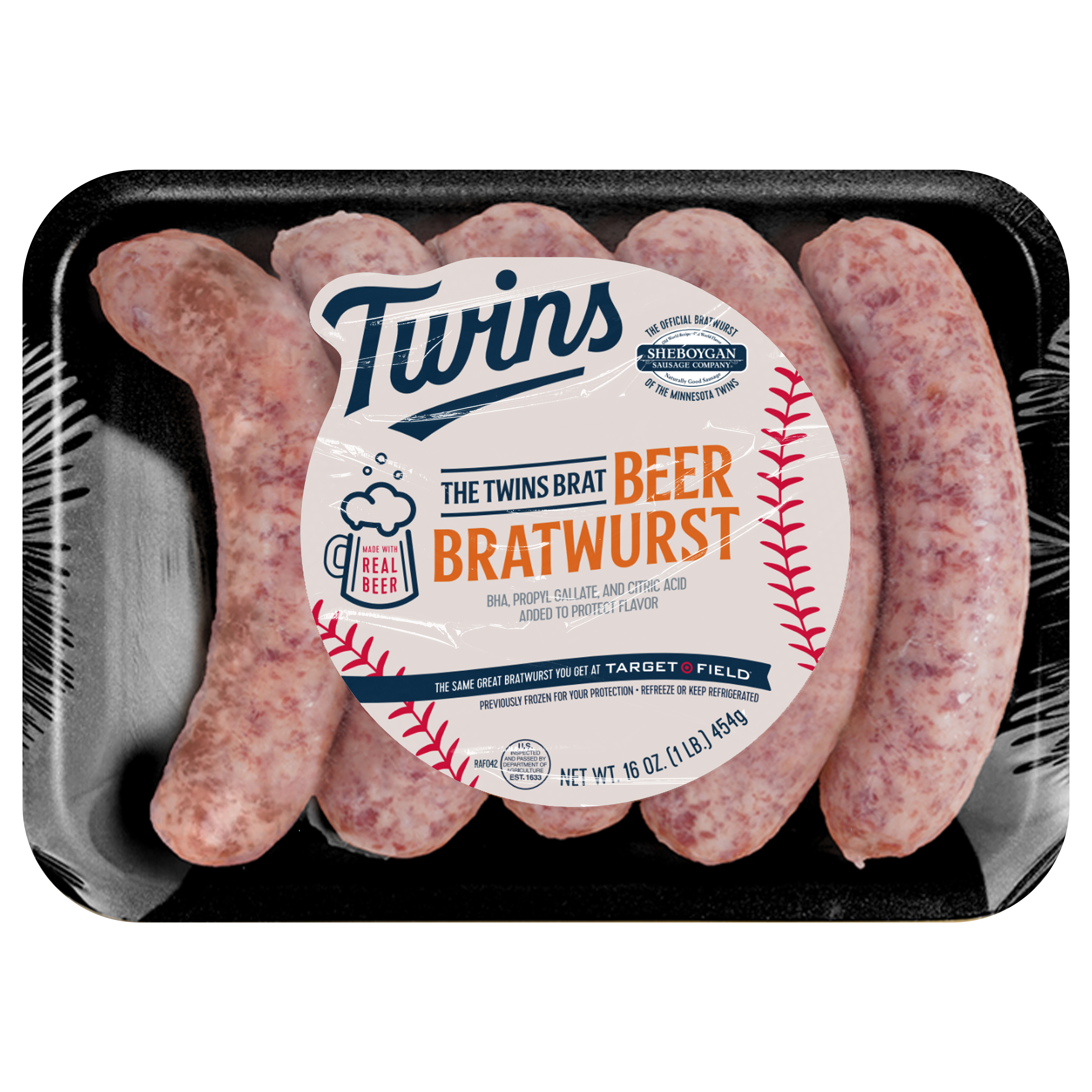 Raw Beer Bratwurst 5:1 12/1# Trays